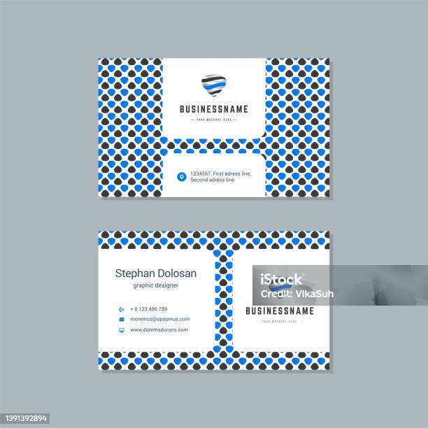Desain Kartu Nama Template Cetak Warna Biru Dan Hitam Ilustrasi Stok