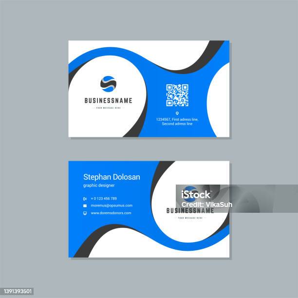Desain Kartu Nama Template Cetak Warna Biru Dan Hitam Ilustrasi Stok