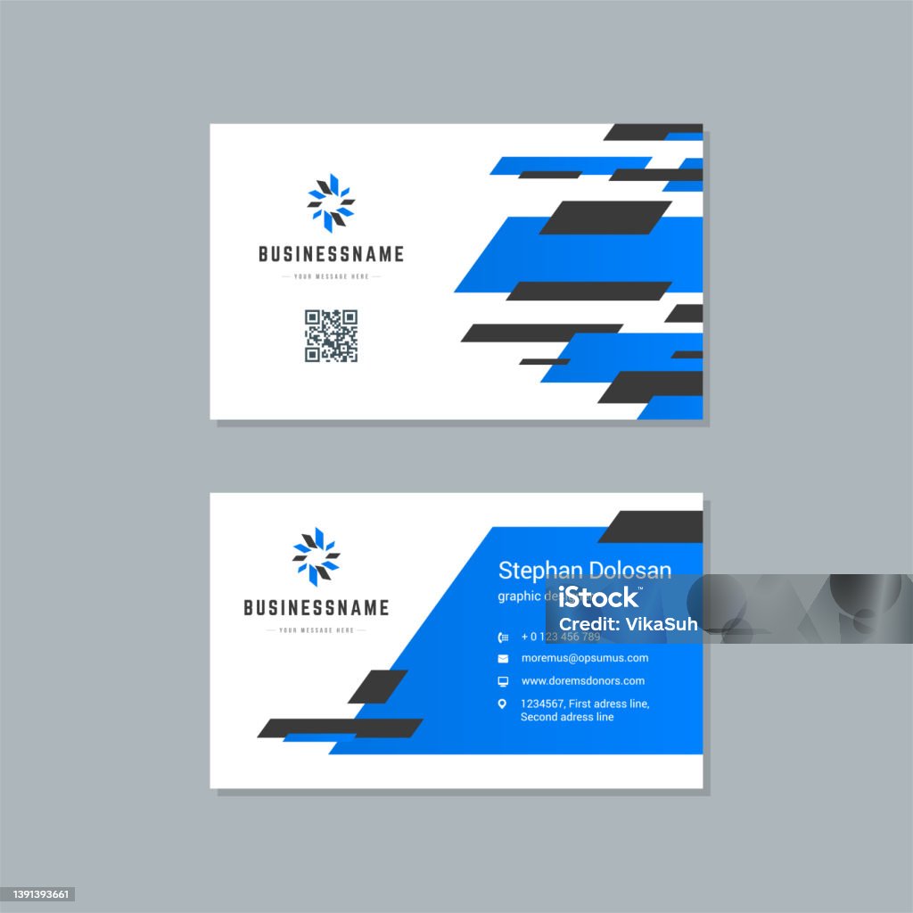 Desain Kartu Nama Template Cetak Warna Biru Dan Hitam Ilustrasi Stok