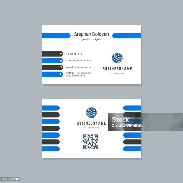 Desain Kartu Nama Template Cetak Warna Biru Dan Hitam Ilustrasi Stok