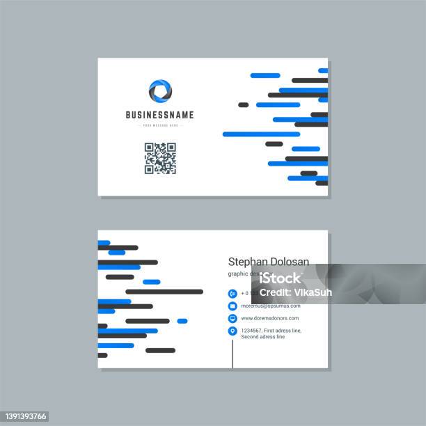 Desain Kartu Nama Template Cetak Warna Biru Dan Hitam Ilustrasi Stok