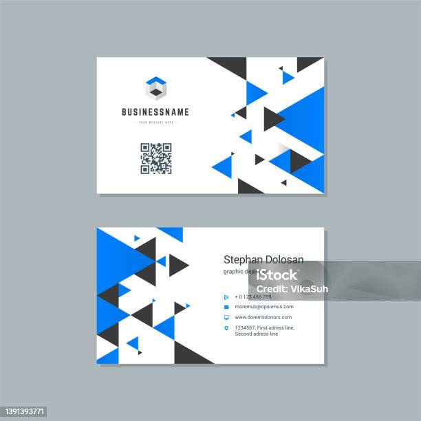 Desain Kartu Nama Template Cetak Warna Biru Dan Hitam Ilustrasi Stok