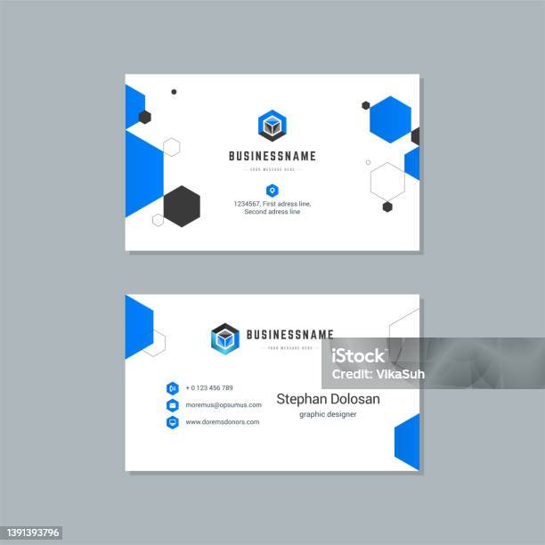 Desain Kartu Nama Template Cetak Warna Biru Dan Hitam Ilustrasi Stok
