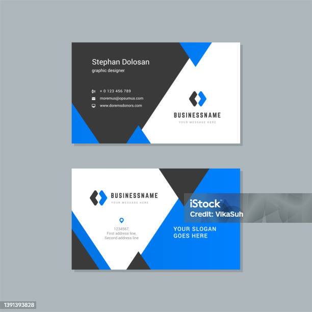 Desain Kartu Nama Template Cetak Warna Biru Dan Hitam Ilustrasi Stok