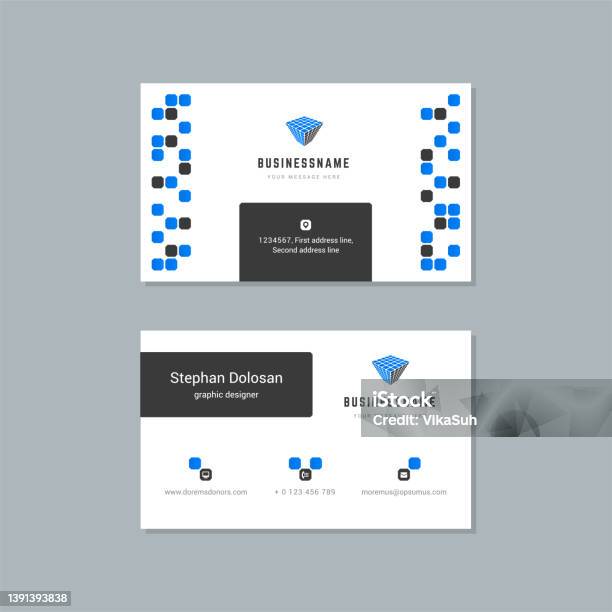 Desain Kartu Nama Template Cetak Warna Biru Dan Hitam Ilustrasi Stok