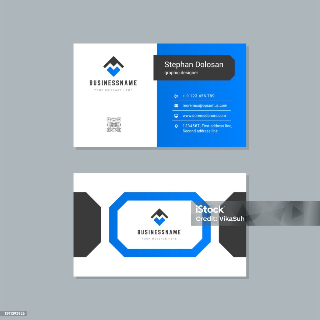 Desain Kartu Nama Template Cetak Warna Biru Dan Hitam Ilustrasi Stok