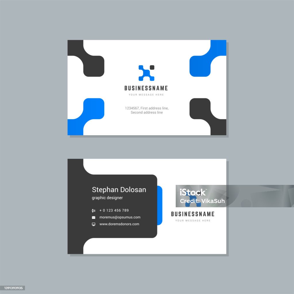 Desain Kartu Nama Template Cetak Warna Biru Dan Hitam Ilustrasi Stok