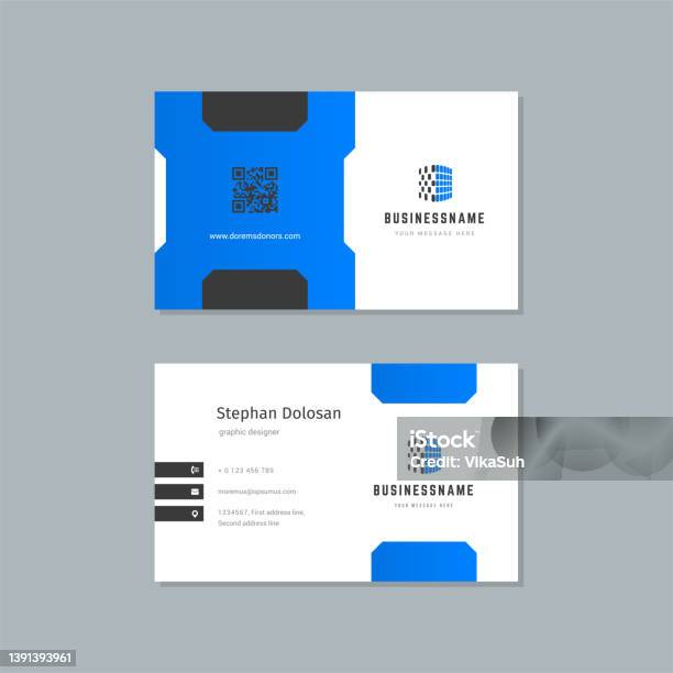 Desain Kartu Nama Template Cetak Warna Biru Dan Hitam Ilustrasi Stok