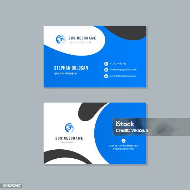 Desain Kartu Nama Template Cetak Warna Biru Dan Hitam Ilustrasi Stok