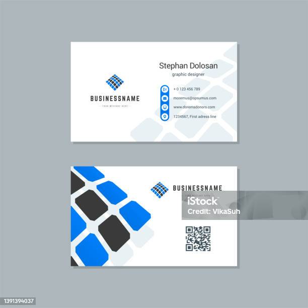 Desain Kartu Nama Template Cetak Warna Biru Dan Hitam Ilustrasi Stok