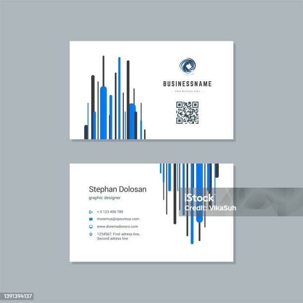 Desain Kartu Nama Template Cetak Warna Biru Dan Hitam Ilustrasi Stok
