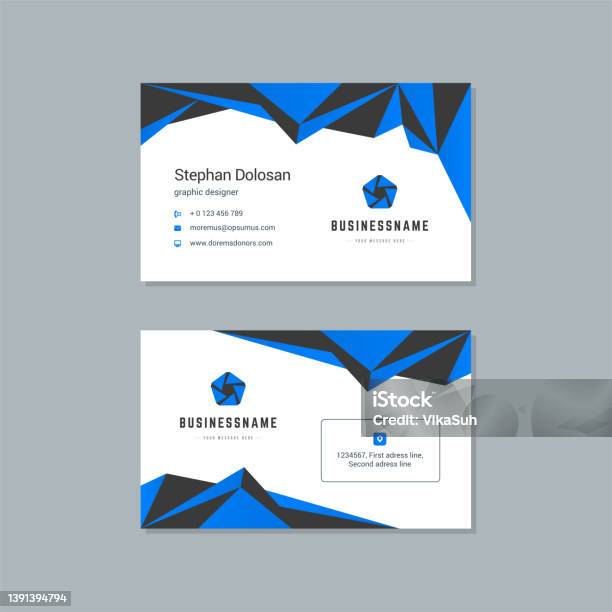 Desain Kartu Nama Template Cetak Warna Biru Dan Hitam Ilustrasi Stok