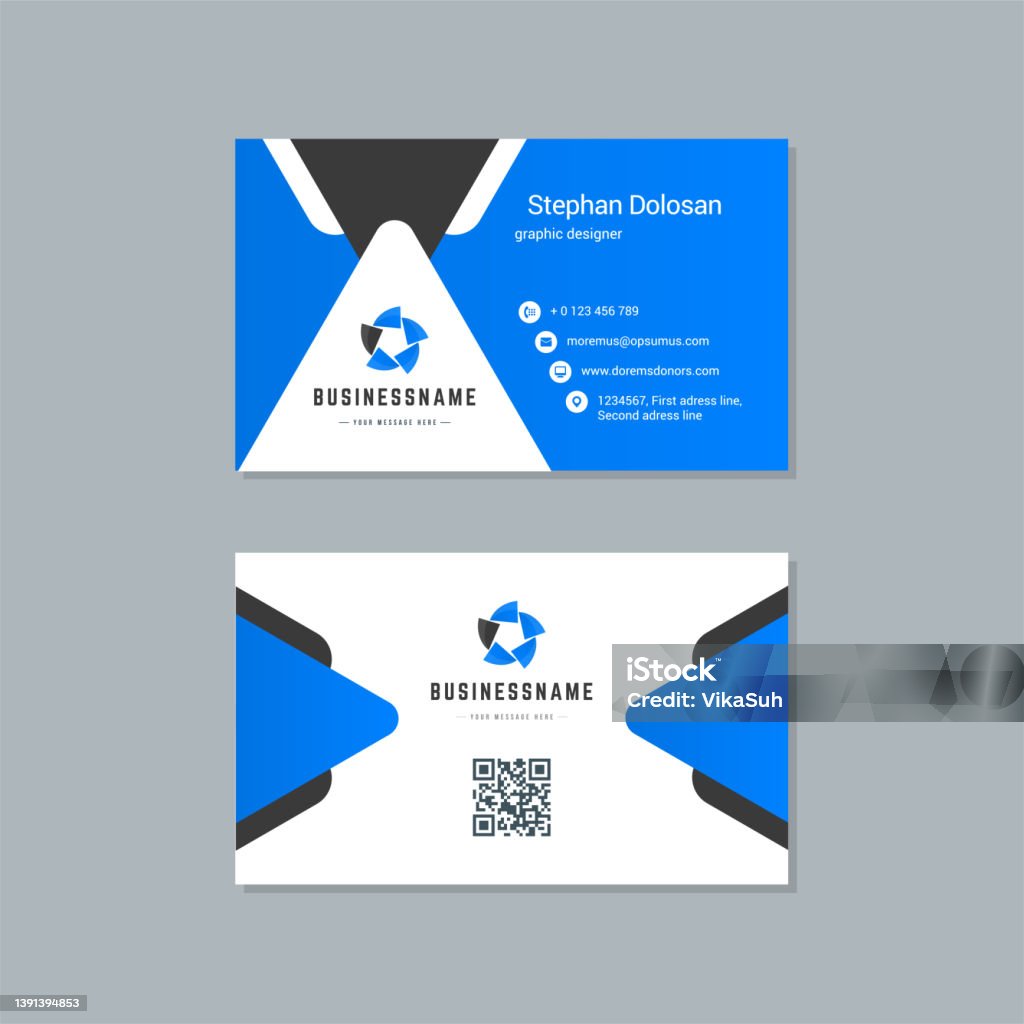 Desain Kartu Nama Template Cetak Warna Biru Dan Hitam Ilustrasi Stok