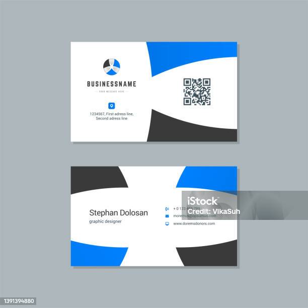 Desain Kartu Nama Template Cetak Warna Biru Dan Hitam Ilustrasi Stok
