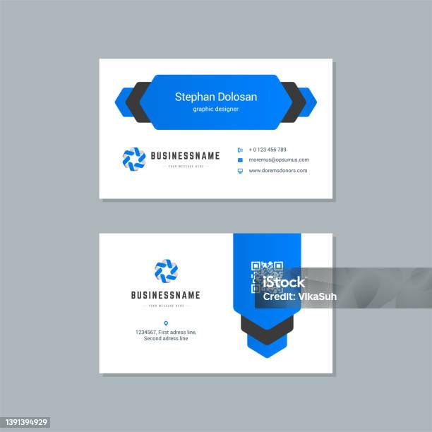Desain Kartu Nama Template Cetak Warna Biru Dan Hitam Ilustrasi Stok