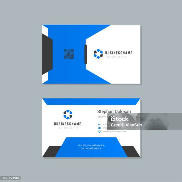 Desain Kartu Nama Template Cetak Warna Biru Dan Hitam Ilustrasi Stok
