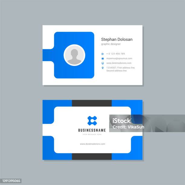 Desain Kartu Nama Template Cetak Warna Biru Dan Hitam Ilustrasi Stok