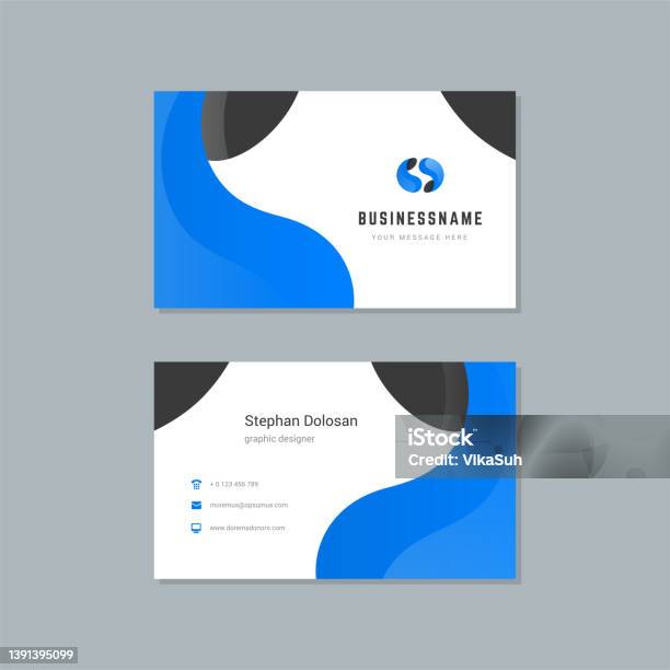 Desain Kartu Nama Template Cetak Warna Biru Dan Hitam Ilustrasi Stok