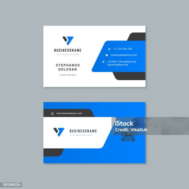 Desain Kartu Nama Template Cetak Warna Biru Dan Hitam Ilustrasi Stok