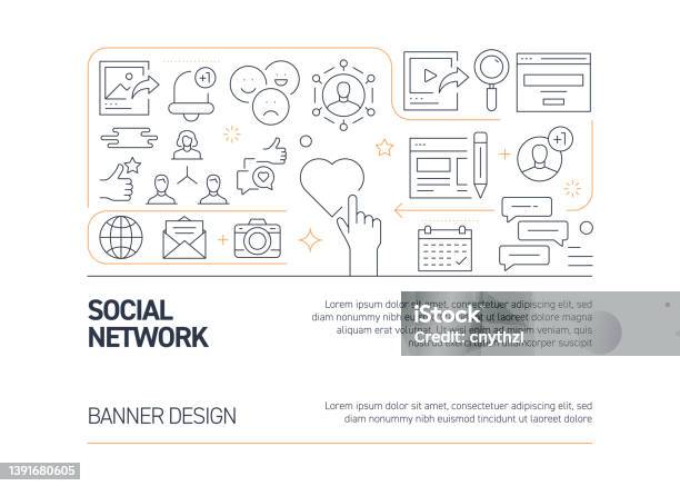 Media Sosial Dan Jaringan Terkait Konsep Desain Spanduk Vektor Gaya