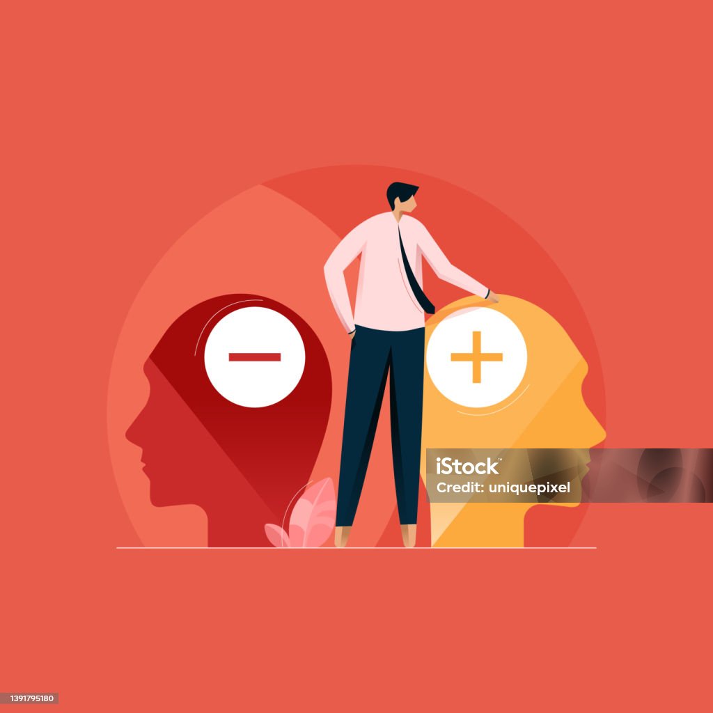 Ilustración De Pensamiento Positivo Y Negativo Persona De Negocios Que
