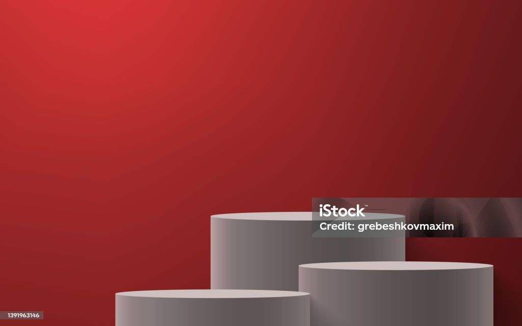 Podium Realistis 3d Atau Alas Dengan Latar Belakang Merah Ilustrasi