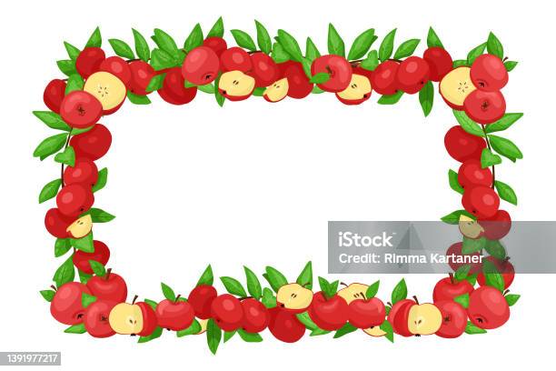 Bingkai Persegi Panjang Dengan Apel Dan Daun Merah Ilustrasi Stok ... Bingkai Persegi Panjang Dengan Apel Dan Daun Merah Ilustrasi Stok ...