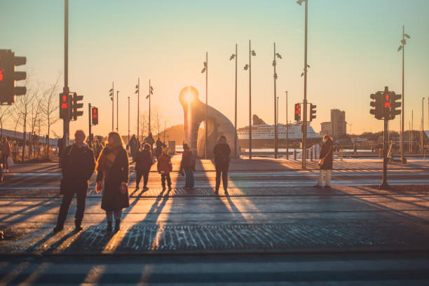 Free Stock Photo of Sunset scene with people on city street | Download ...