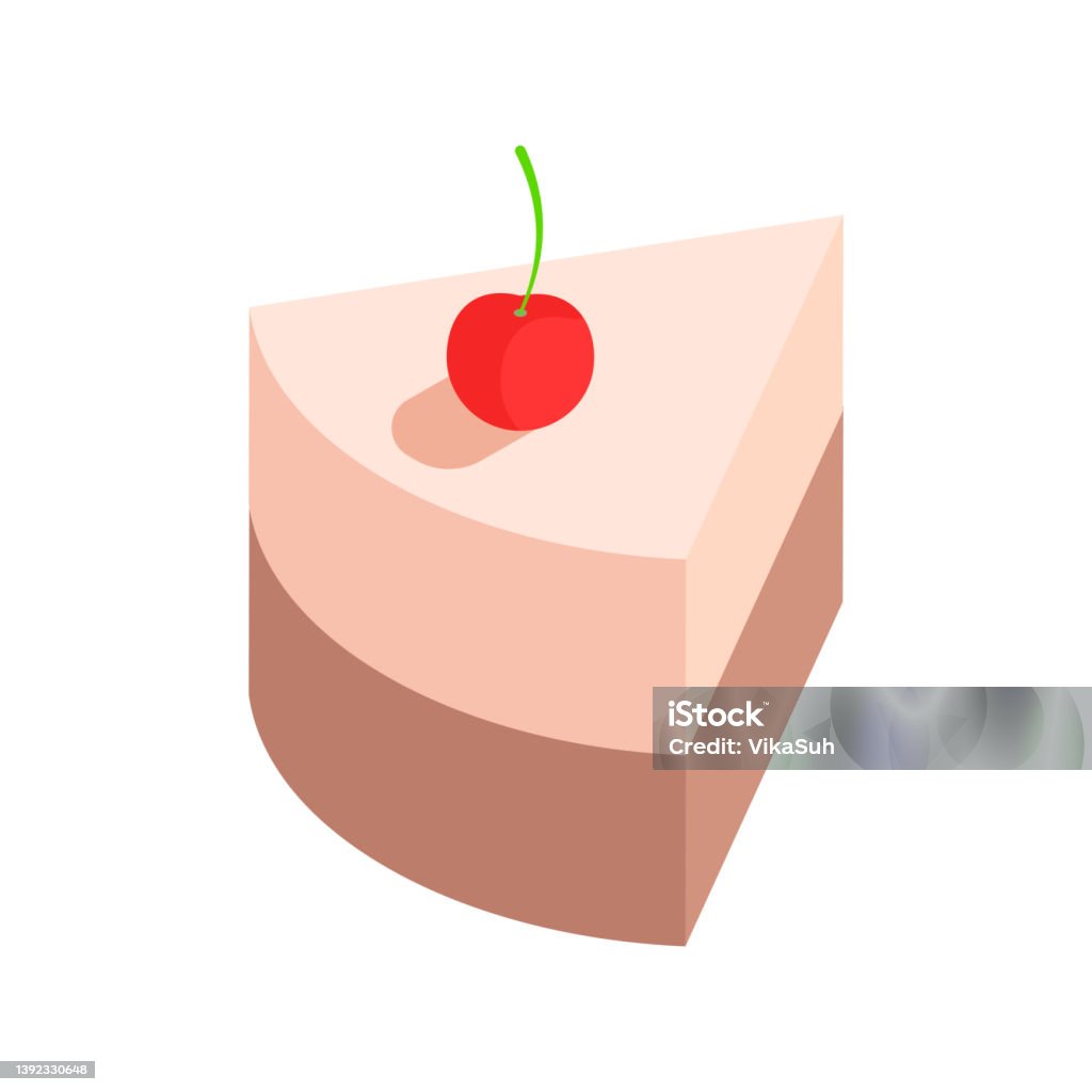 Triangle Cake Piece With Cherry Minimalist Isometric Vector