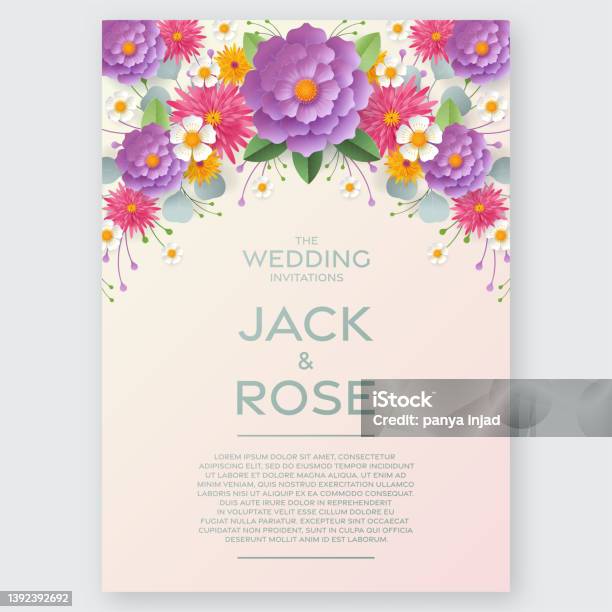 Modèle De Carte Dinvitation De Mariage Avec Papier De Fleurs Coupé