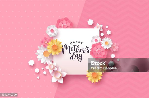 Mothers Day Papercut Floral Card Template Frame Stock Illustration