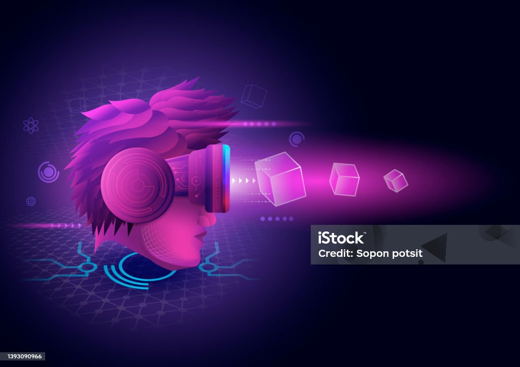 Konsep Teknologi Metaverse Seorang Pria Menghadap Ke Arah Untuk