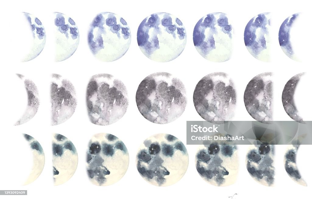 Ilustración de Acuarela Conjunto De Fases Lunares Ilustración En ... Ilustración de Acuarela Conjunto De Fases Lunares Ilustración En ...