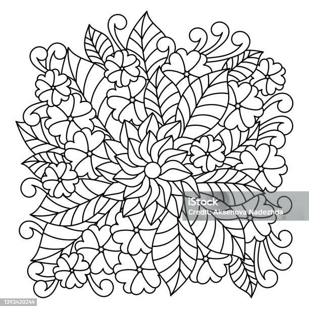Halaman Mewarnai Bunga Dan Daun Garis Besar Gambar Tangan Doodles