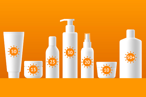 Sunscreen Cosmetic Products With Sun Protection Factor Labels Stock ... Sunscreen Cosmetic Products With Sun Protection Factor Labels Stock ...
