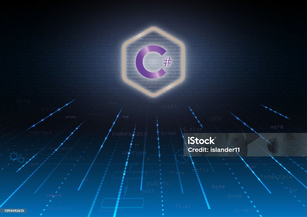 C Sharp Sign And Program Code On Purple Background C Programming Concept Coding Language
