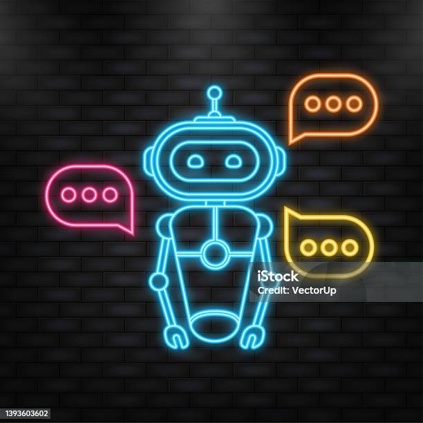 Icône Néon Concept Dicône De Chatbot Chat Bot Ou Chatterbot Robot