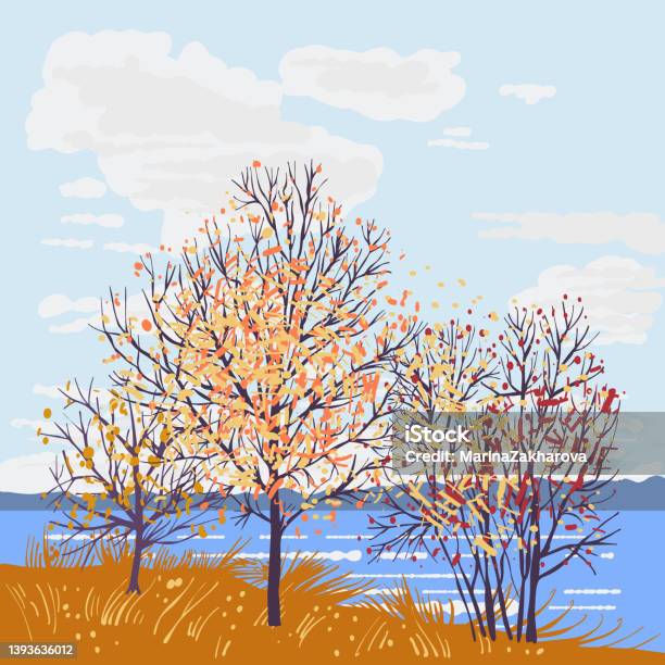 Paysage Dautomne Un Dessin Simple De Style Dessin Animé Vecteurs Libres