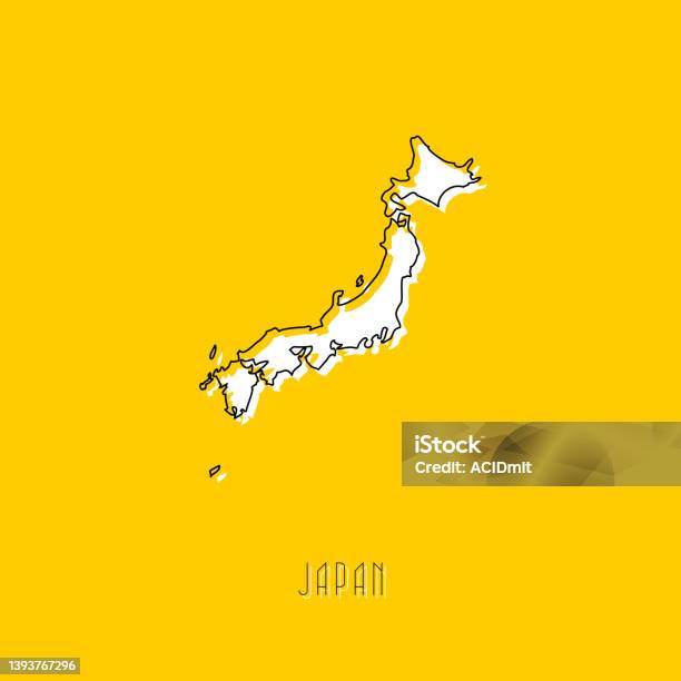 Carte Du Pays Du Japon Blanc Avec Contour Noir Sur Fond Jaune Concept