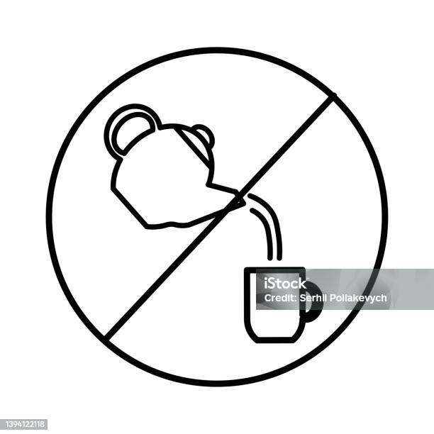 Théière Noire Barrée Symbole De Croix Cochez Licône Illustration