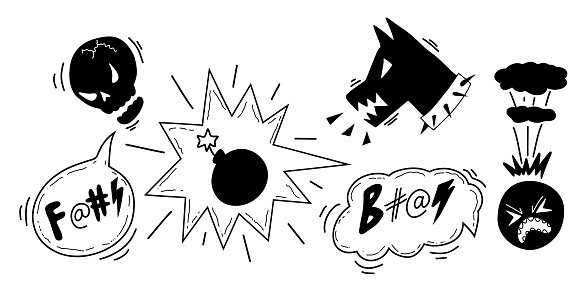 Doodle Dessiné À La Main Bulle De Parole Avec Des Symboles De Jurons