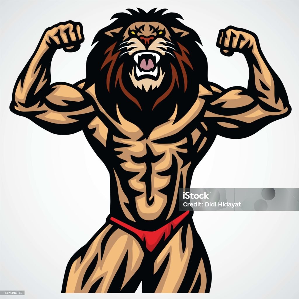 Vetores De Leão Lutador Musculoso Mascote Logotipo Design De Design