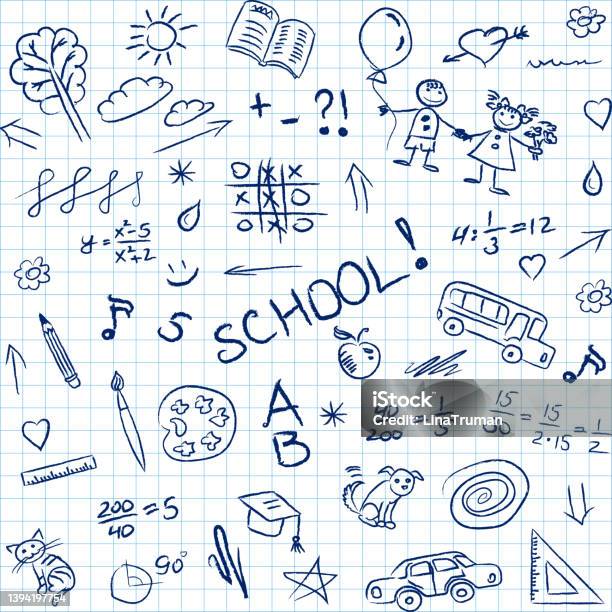 Kembali Ke Doodle Sekolah Di Notebook Pola Mulus Ilustrasi Vektor ... Kembali Ke Doodle Sekolah Di Notebook Pola Mulus Ilustrasi Vektor ...