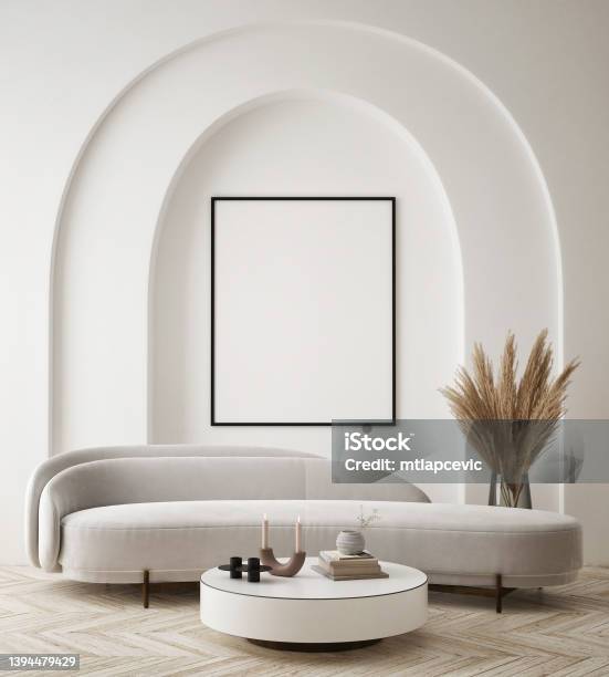 Bingkai Poster Mock Up Dengan Latar Belakang Interior Modern Ruang Tamu
