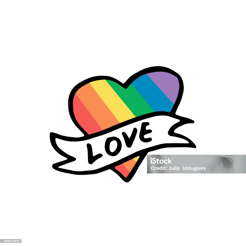 Rainbow Heart With Love Ribbon Lgbt Doodle Stock Illustration