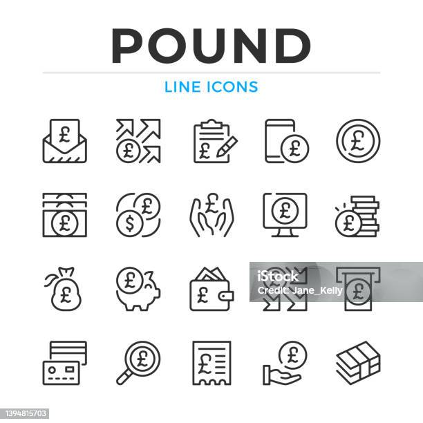 Set Ikon Garis Pound Elemen Garis Besar Modern Konsep Desain Grafis
