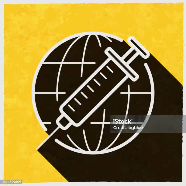 Vaccin Vaccination Mondiale Icône Avec Une Ombre Longue Sur Fond Jaune
