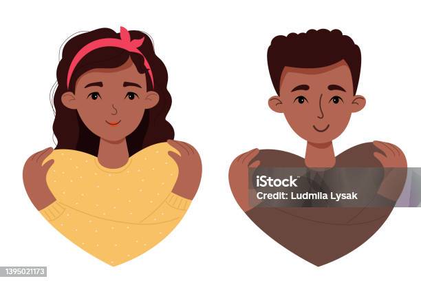 Couple Of Cute Darkskinned People Ethnic Girl And Guy Hugging