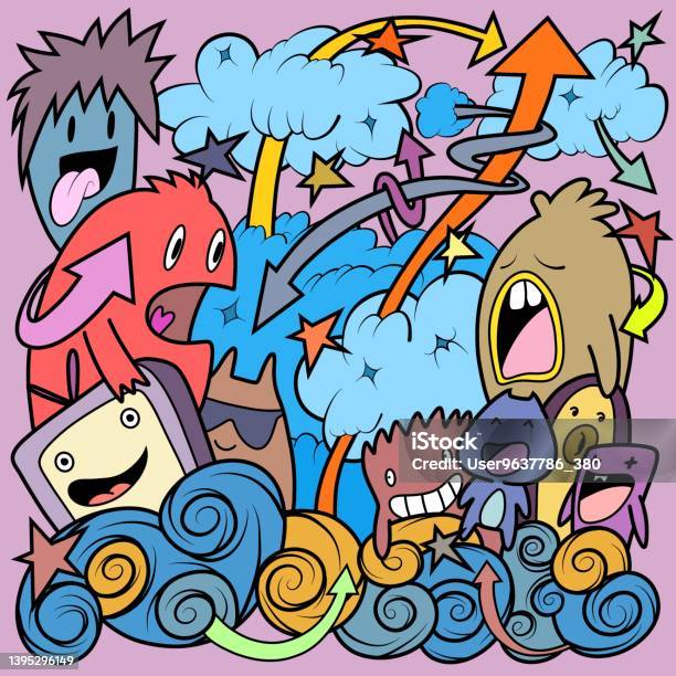 Ilustrasi Yang Digambar Tangan Doodle Monster Ilustrasi Monster Kartun