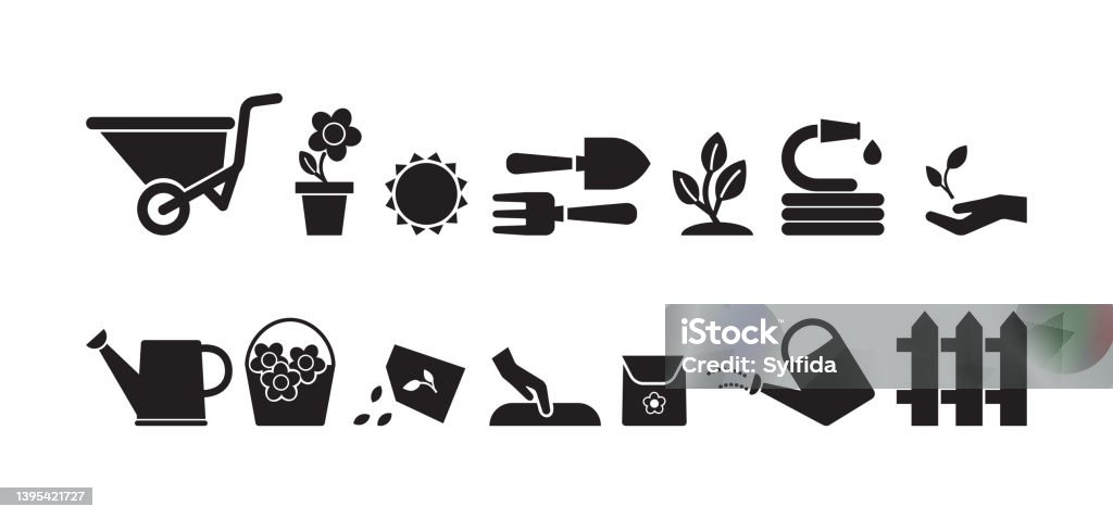 Garten Vektor Icon Set Schwarze Silhouetten Gartenarbeit Einfache ... Garten Vektor Icon Set Schwarze Silhouetten Gartenarbeit Einfache ...